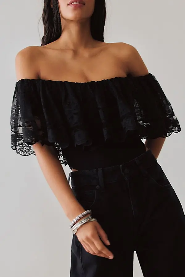 Ronny Kobo Off-the-shoulder Lace Bodysuit