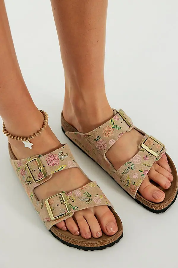 BIRKENSTOCK Arizona Floral Sandals - Sandcastle Suede