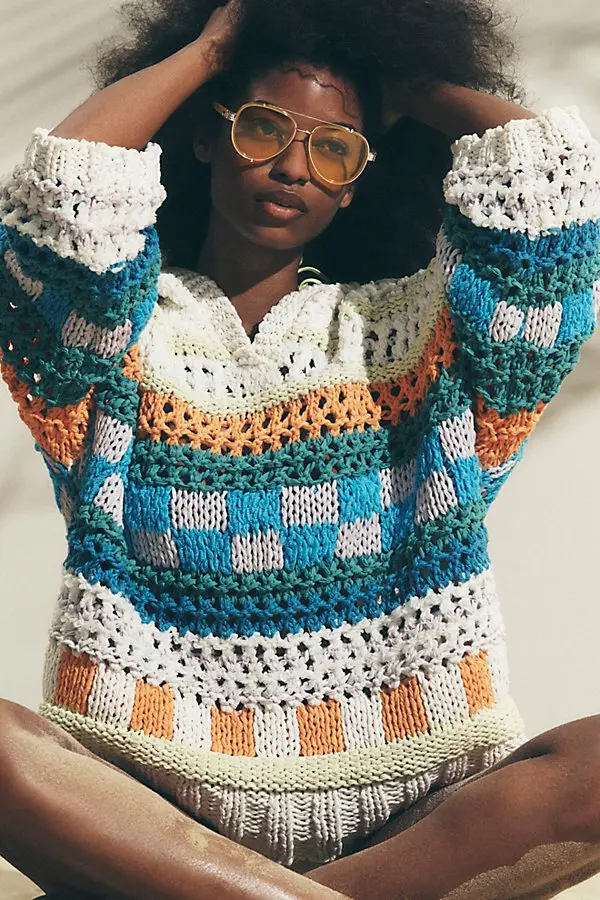 Free People Poolside Crochet Hoodie - Multicolor