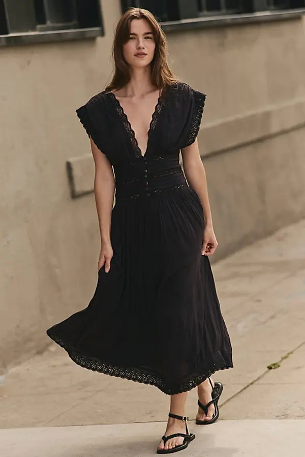 Free People Swimming Across The Sky Midi Dress - Black