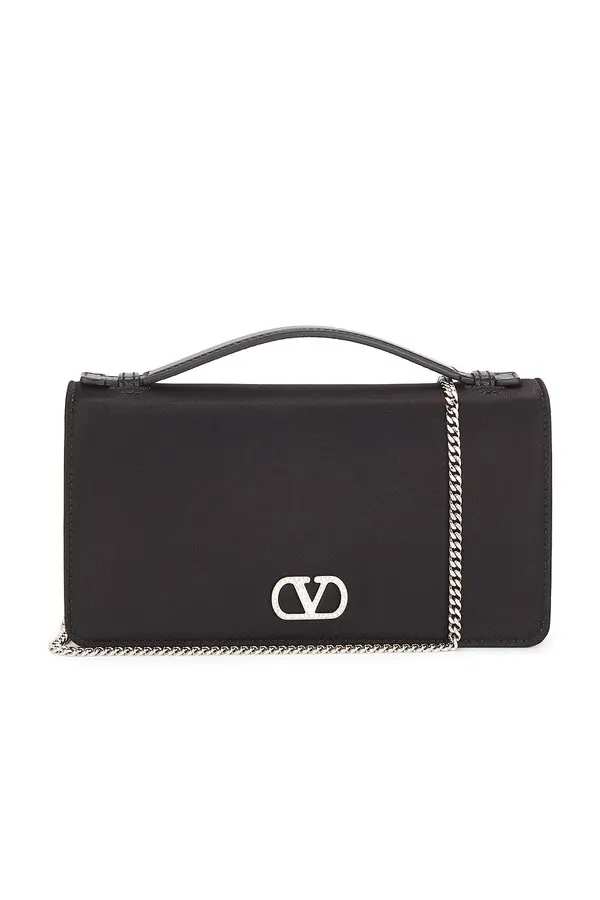 Valentino Garavani V Logo Signature Wallet With Strap In Black - Nero & Crystal