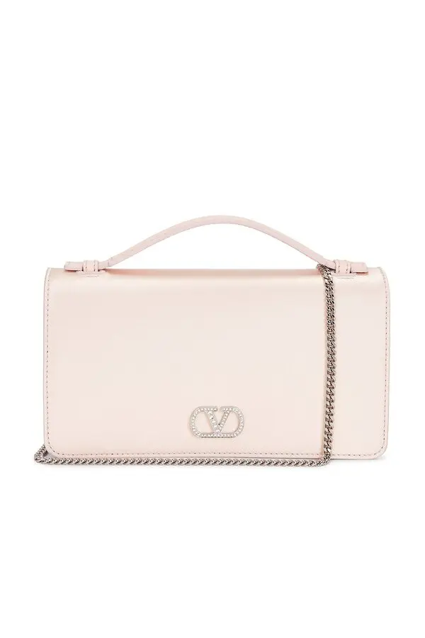 Valentino Garavani V Logo Signature Wallet With Strap In Black - Rosa & Crystal