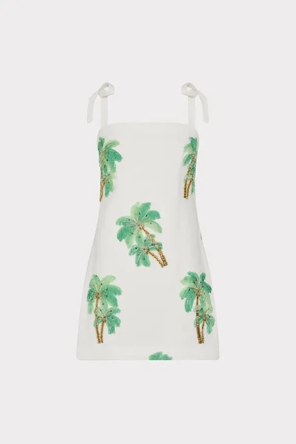 MILLY Ceri Embroidered Palm Tree Mini Dress - White