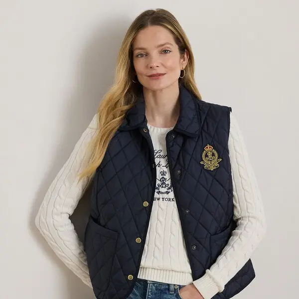 Ralph Lauren Crest-patch Diamond-quilted Vest - Dark Navy