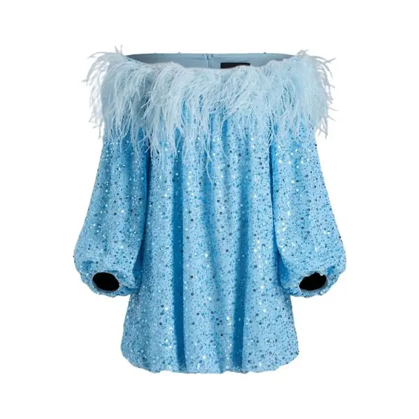 GLAM ON YOU Off-the-shoulder Sequin And Feather Dress