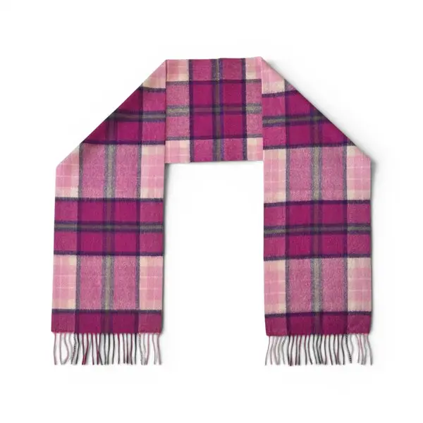 LOOM & COVE Billet 100% Lambswool Tartan Scarf - Pink