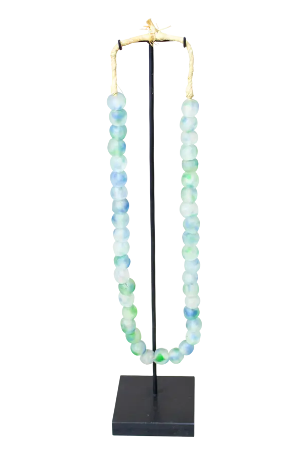 Botanical Boys Ghana Glass Beads Necklace, Green White & Eighty Five Eighteen - Blue