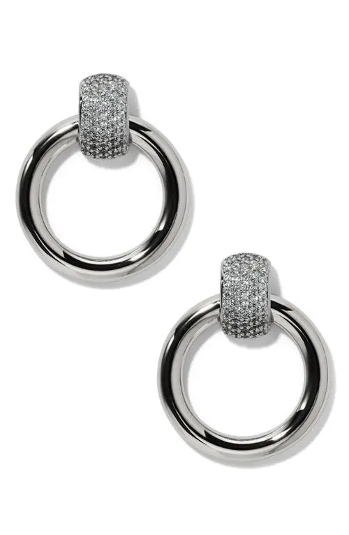 Nadri Gemini Door Knocker Hoop Earrings - Rhodium