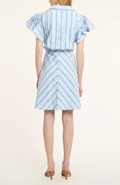Cinq À Sept Striped Ruffle Sleeve Mini Shirt Dress With Tie Waist