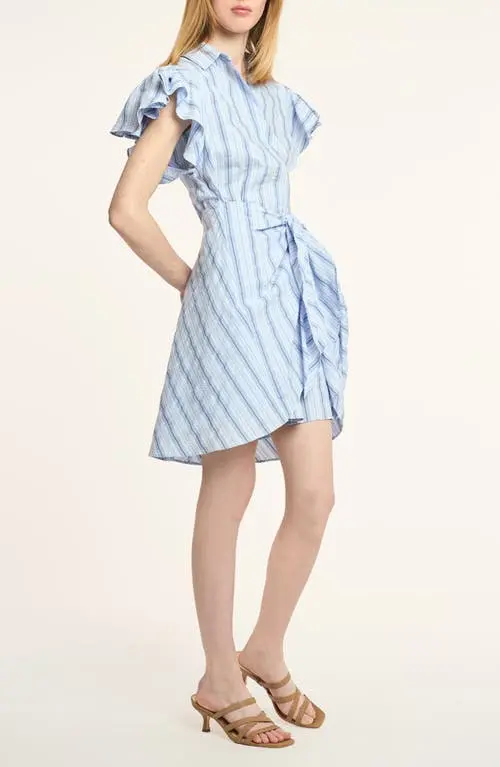 Cinq À Sept Striped Ruffle Sleeve Mini Shirt Dress With Tie Waist