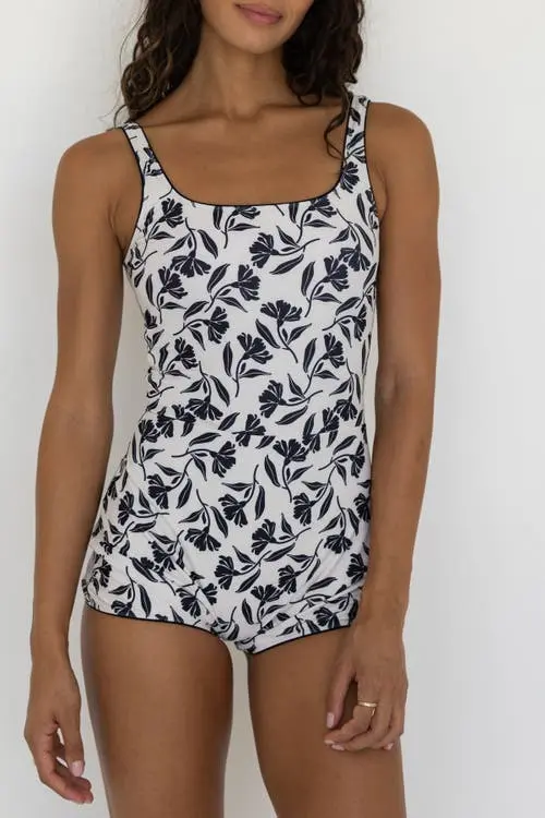 Geode Swimwear May Floral Print Ruffled One Piece - Yellow