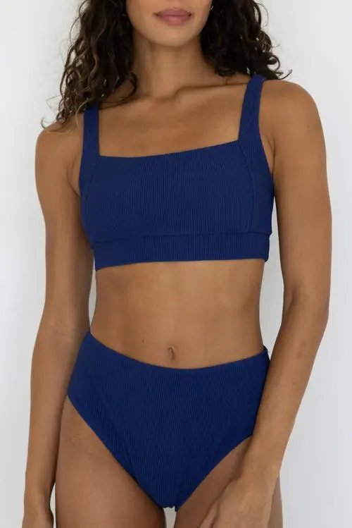 Geode Swimwear Capri Square Neck Bikini Top - Blue