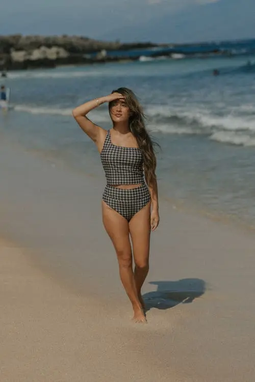 Geode Swimwear Bristol Tankini Top Houndstooth One Shoulder