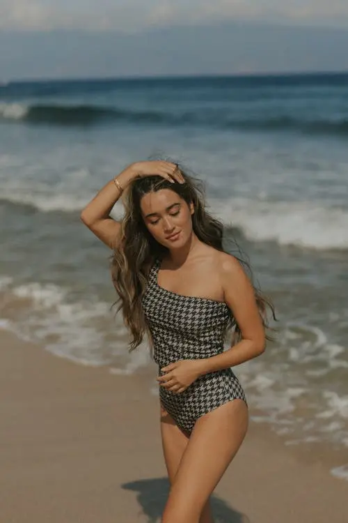 Geode Swimwear Bristol Tankini Top Houndstooth One Shoulder