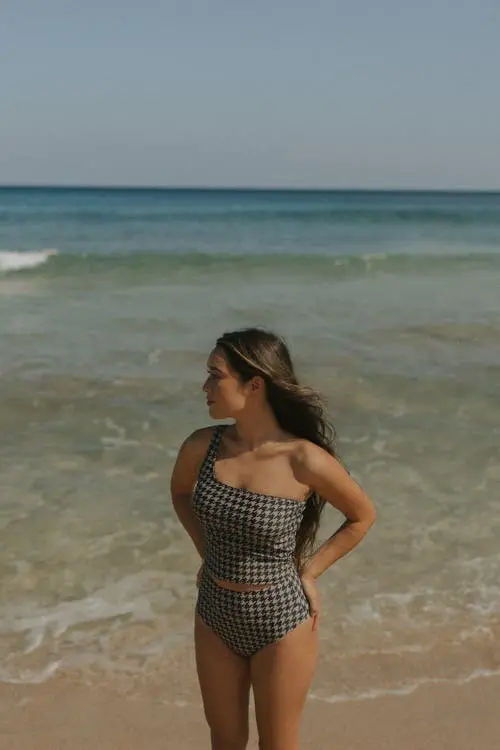 Geode Swimwear Bristol Tankini Top Houndstooth One Shoulder
