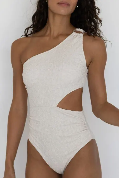 Geode Swimwear Lucia One Shoulder One Piece Swimsuit - White
