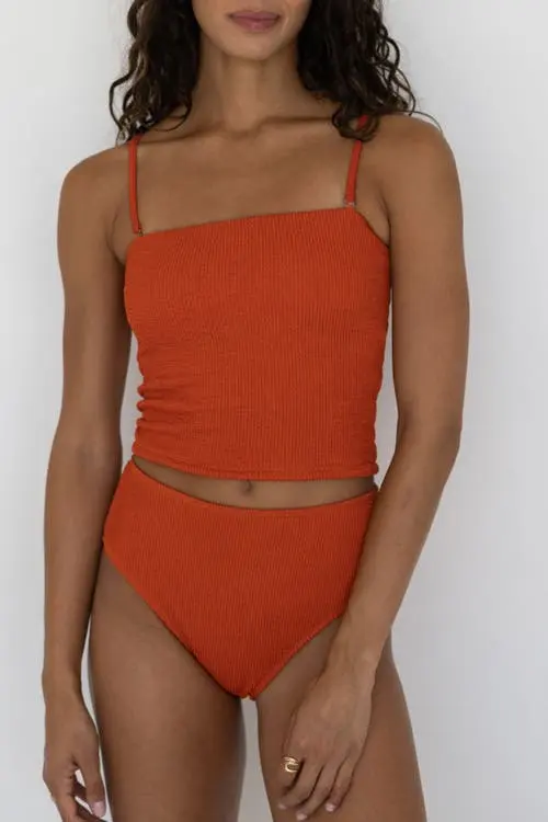 Geode Swimwear Ginger Strapless Tube Tankini Top - Orange