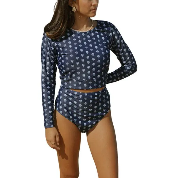 Geode Swimwear Topanga Long Sleeve Rashguard Swim Top - Blue