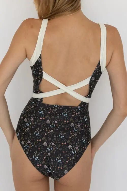 Geode Swimwear Victoria One-piece Floral Print Swimsuit With Crossover Straps