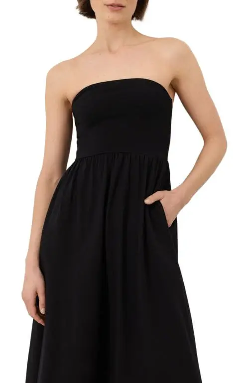 PACT Organic Cotton Fit & Flare Strapless Midi Dress - Black