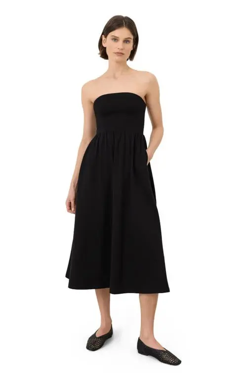 PACT Organic Cotton Fit & Flare Strapless Midi Dress - Black