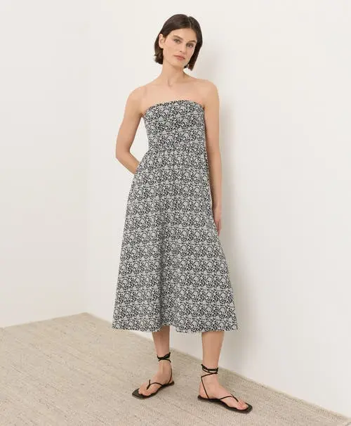 PACT Fit & Flare Strapless Dress Made With Organic Cotton - Bohemian Dreams Black