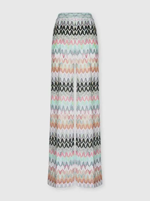 Missoni Wide-leg Trousers In Viscose And Cotton Lamé Lace Motif - Multicoloured