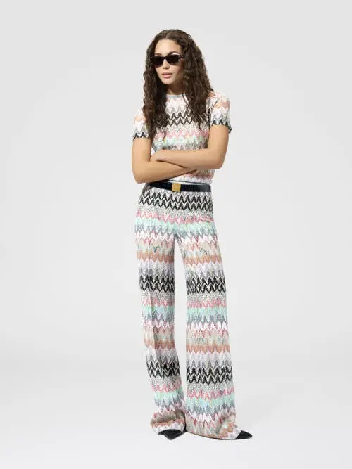 Missoni Wide-leg Trousers In Viscose And Cotton Lamé Lace Motif - Multicoloured