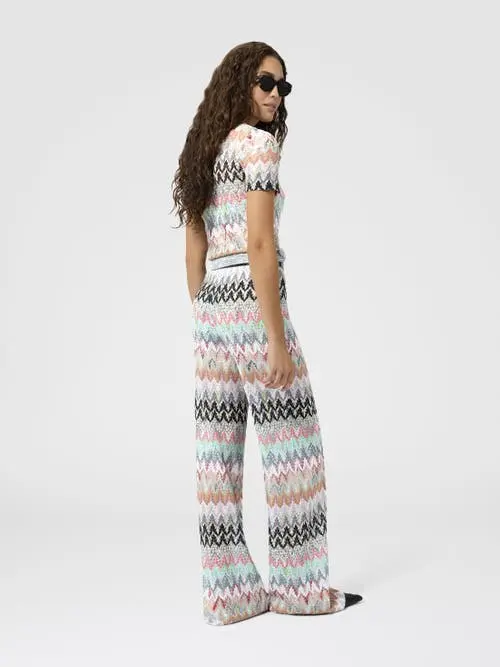 Missoni Wide-leg Trousers In Viscose And Cotton Lamé Lace Motif - Multicoloured