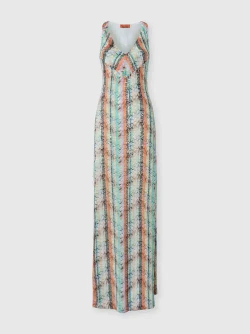Missoni Sleeveless Long Dress In Viscose Lamé Blend With Multi-technique Knit - Multicoloured