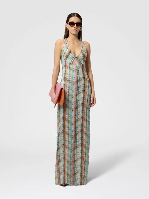 Missoni Sleeveless Long Dress In Viscose Lamé Blend With Multi-technique Knit