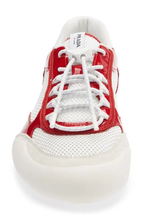 Prada Speedrock Mixed Media Sneakers - Rosso