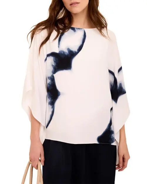 Mint Velvet Printed Batwing Top - Navy