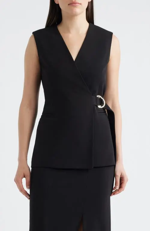 Anne Klein Longline Crepe Wrap Vest - Anne Black