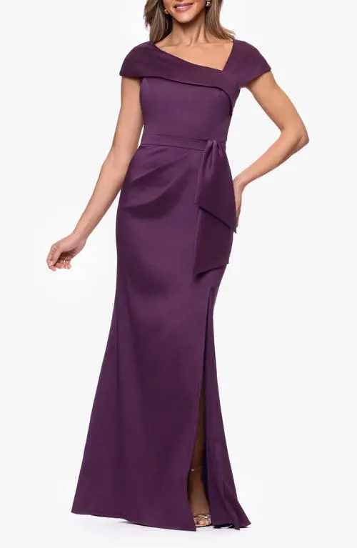 XSCAPE EVENINGS Asymmetric Neck Stretch Mikado Gown - Plum