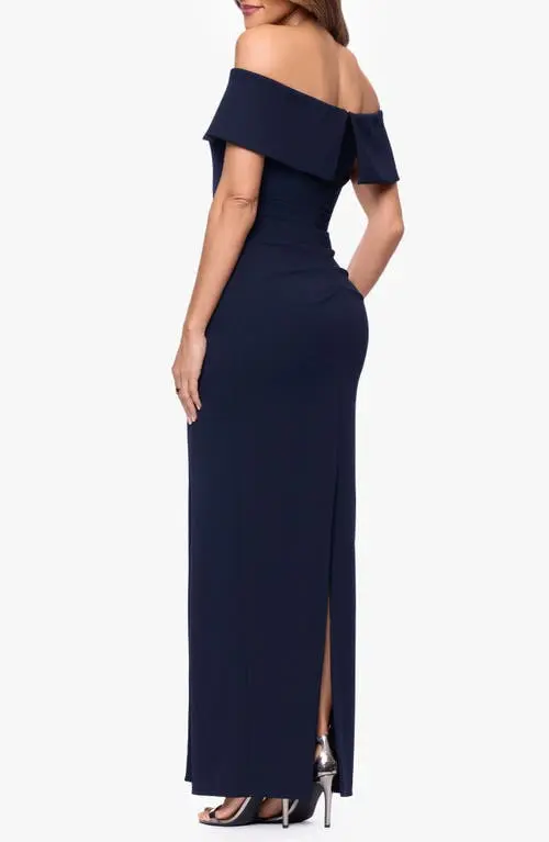 XSCAPE EVENINGS Off-the-shoulder Scuba Crepe Gown With Hardware Detail