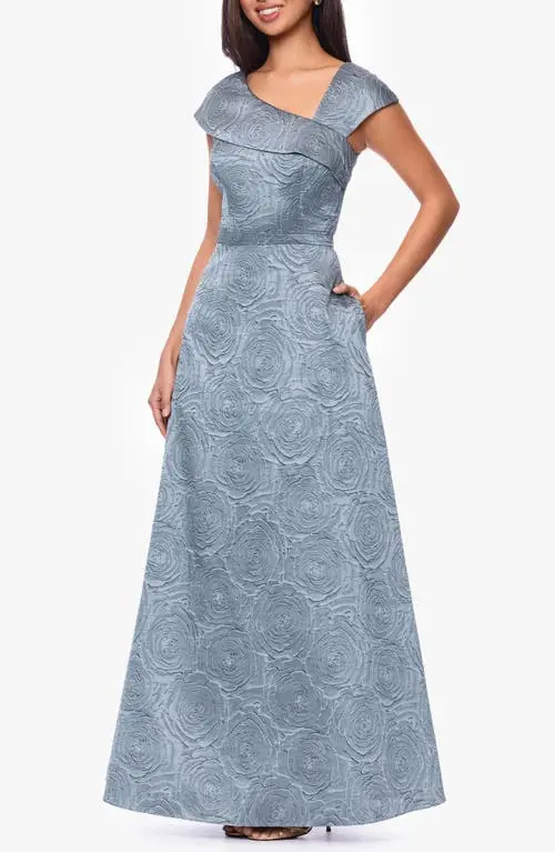 XSCAPE EVENINGS Floral Brocade Asymmetric Neck Gown
