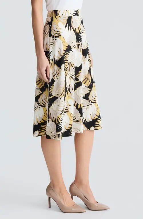KASPER Palm Print Knit Midi Skirt