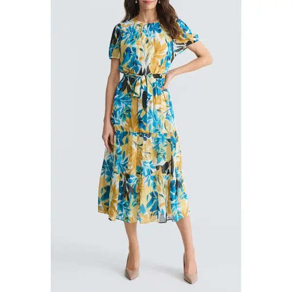 KASPER Floral Tiered Midi Dress
