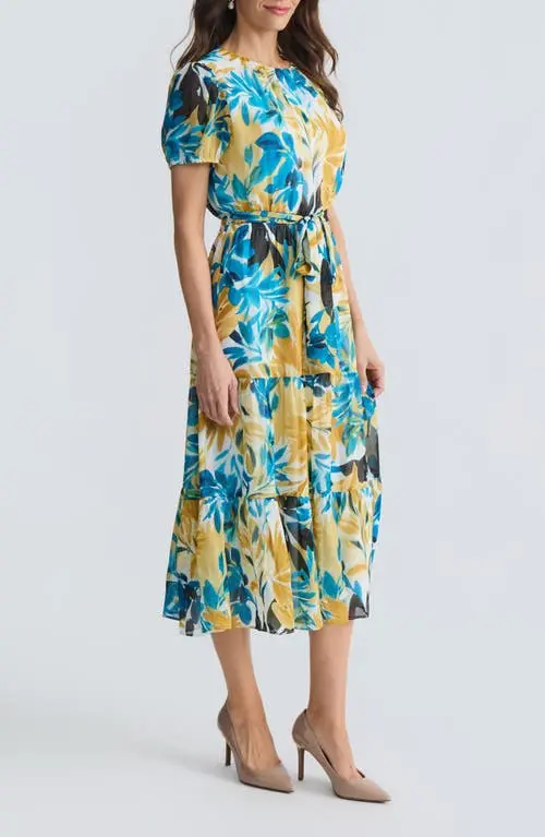 KASPER Floral Tiered Midi Dress