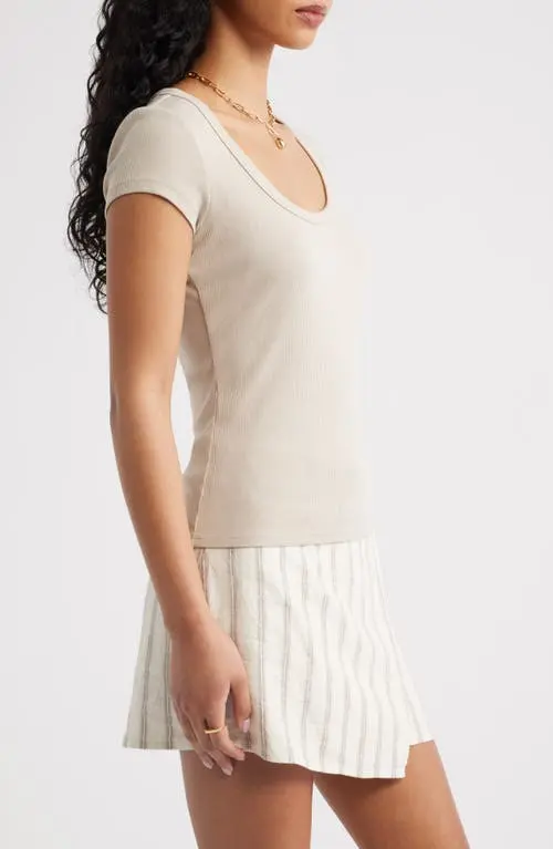 OPEN EDIT Scoop Neck Stretch Cotton T-shirt - Grey Feather