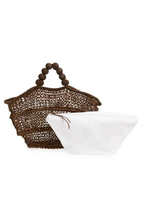 Poolside Comporta Straw Tote With Beaded Top Handle - Cocoa