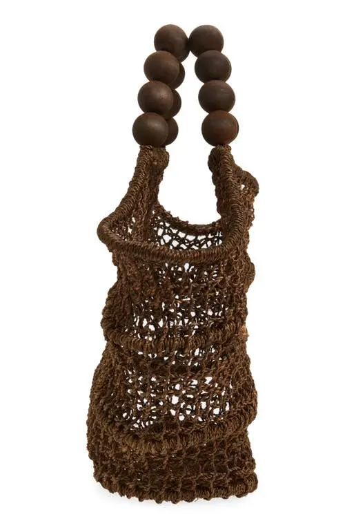Poolside Comporta Straw Tote With Beaded Top Handle - Cocoa
