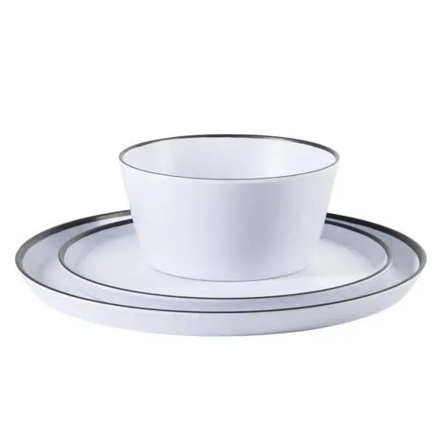 GIBSON HOME Folsom Shores 12 Piece Melamine Dinnerware Set W/ Black Rim