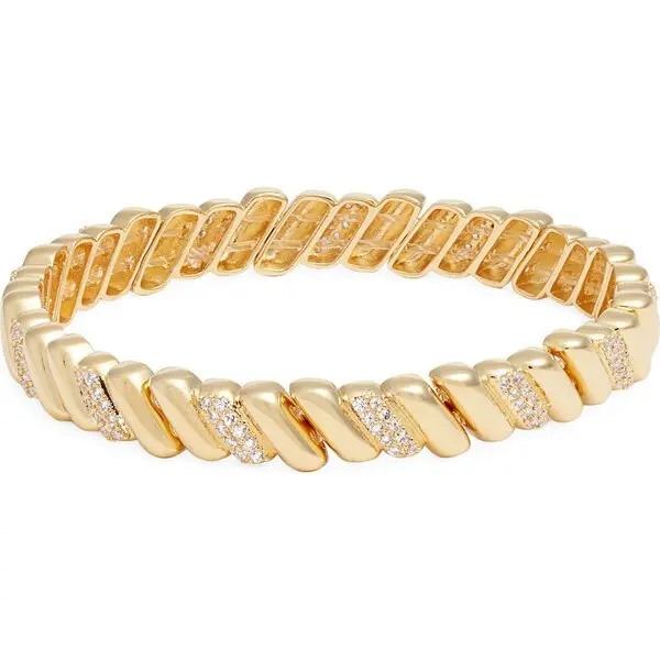 Nordstrom Goldtone Cubic Zirconia Accent Ridged Stretch Bracelet - Clear- Gold