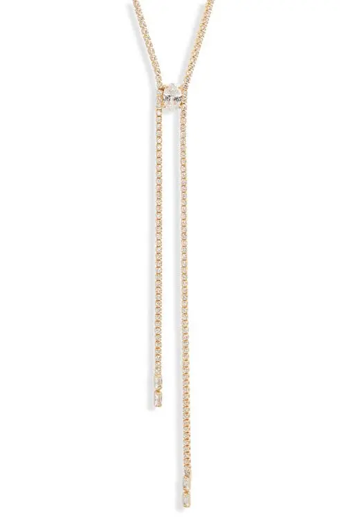 Nordstrom Cubic Zirconia Knotted Y Necklace - Clear- Gold