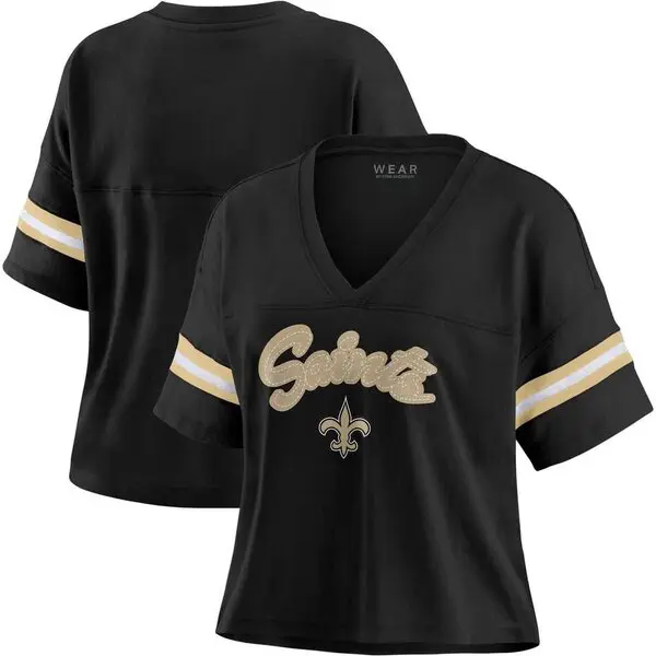 WEAR BY ERIN ANDREWS New Orleans Saints Color Block V-neck T-shirt - Black