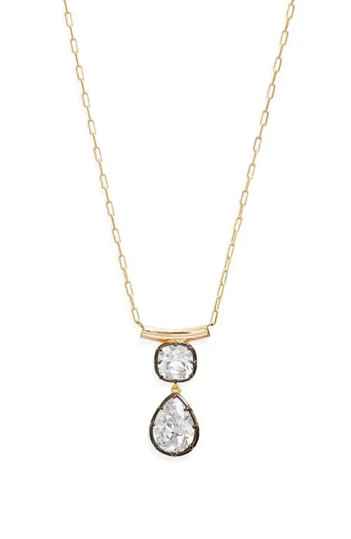 Nordstrom Georgian Cubic Zirconia Double Drop Pendant Necklace - Clear- Black- Gold