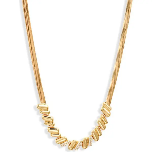Nordstrom Cubic Zirconia Ridged Frontal Necklace - Clear- Gold