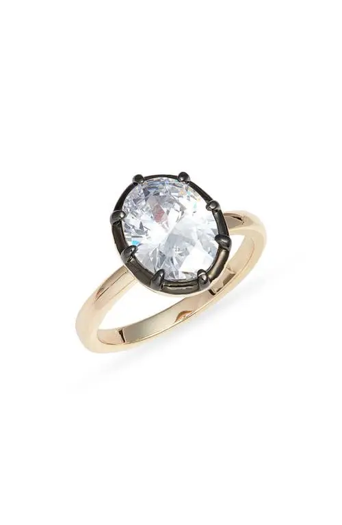 Nordstrom Oval Cubic Zirconia Cocktail Ring In Gold And Platinum - Clear- Black- Gold